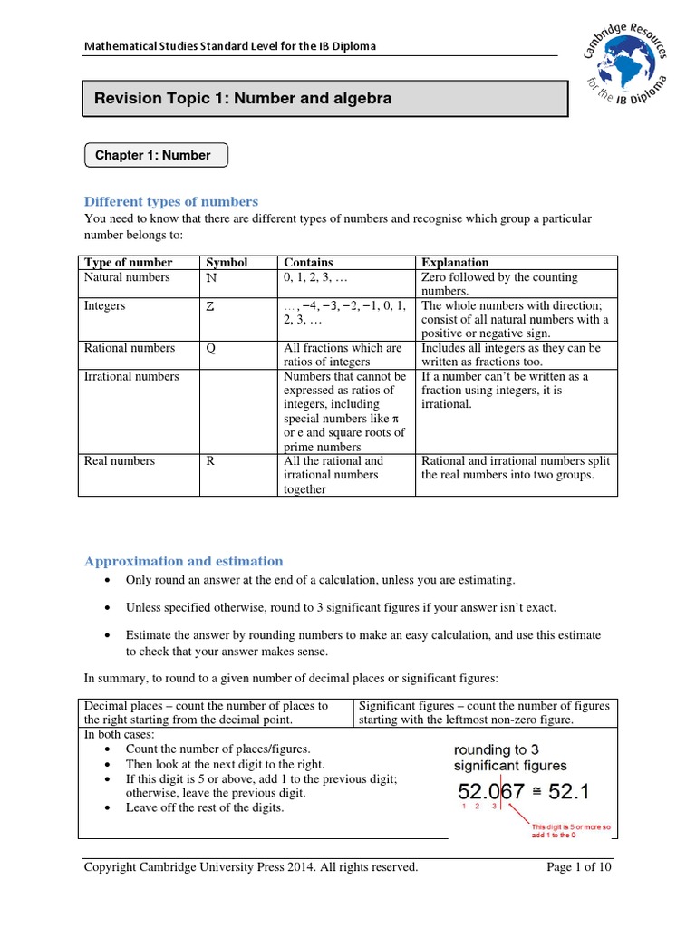 IB Math Studies Book Topic 1 Notes | PDF | Numbers | Rational Number