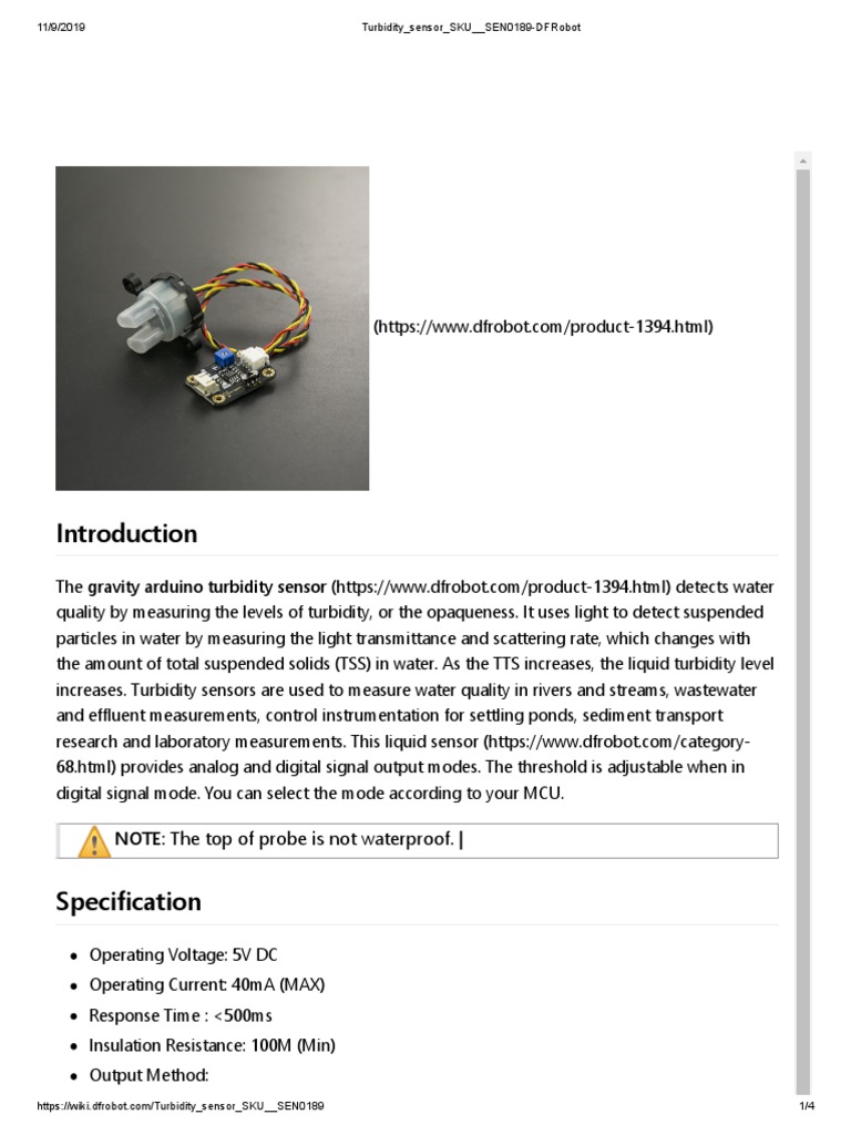 Turbidity Sensor SKU SEN0189-DFRobot | PDF | Sensor | Digital Signal