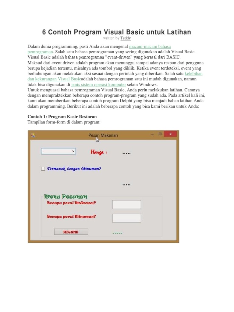Contoh Program Visual Basic Sederhana | PDF