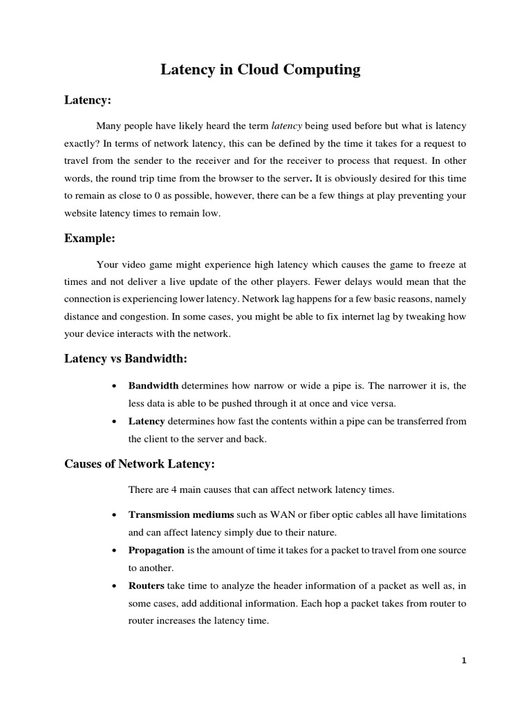 Latency In Cloud Computing Pdf Lag Latency Engineering