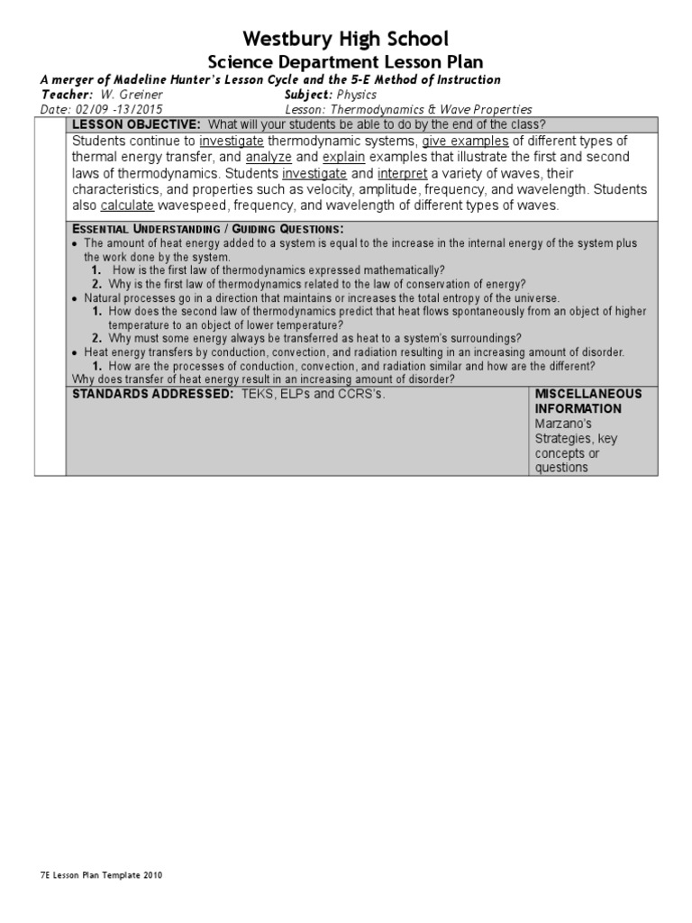 Physics Lesson Plan | PDF | Heat | Waves