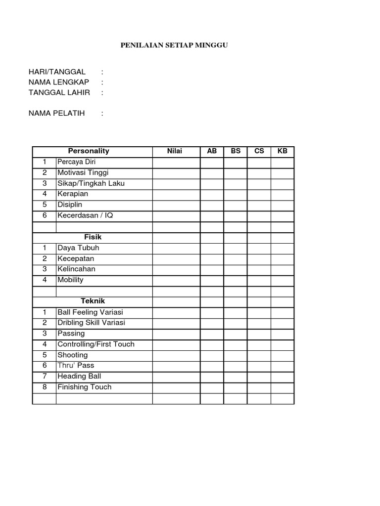 Raport Penilaian SSB Putra Lion Star Surabaya-Dikonversi | PDF