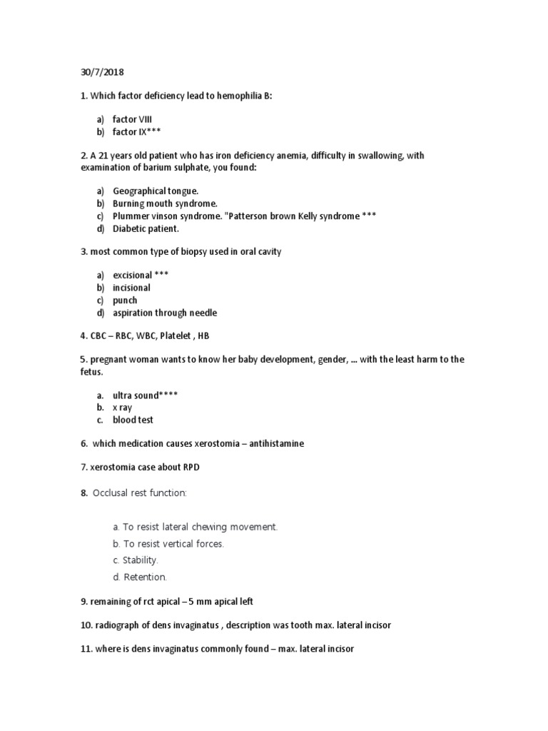 Moh Exam Questions July 2018 | Download Free PDF | Dentistry ...