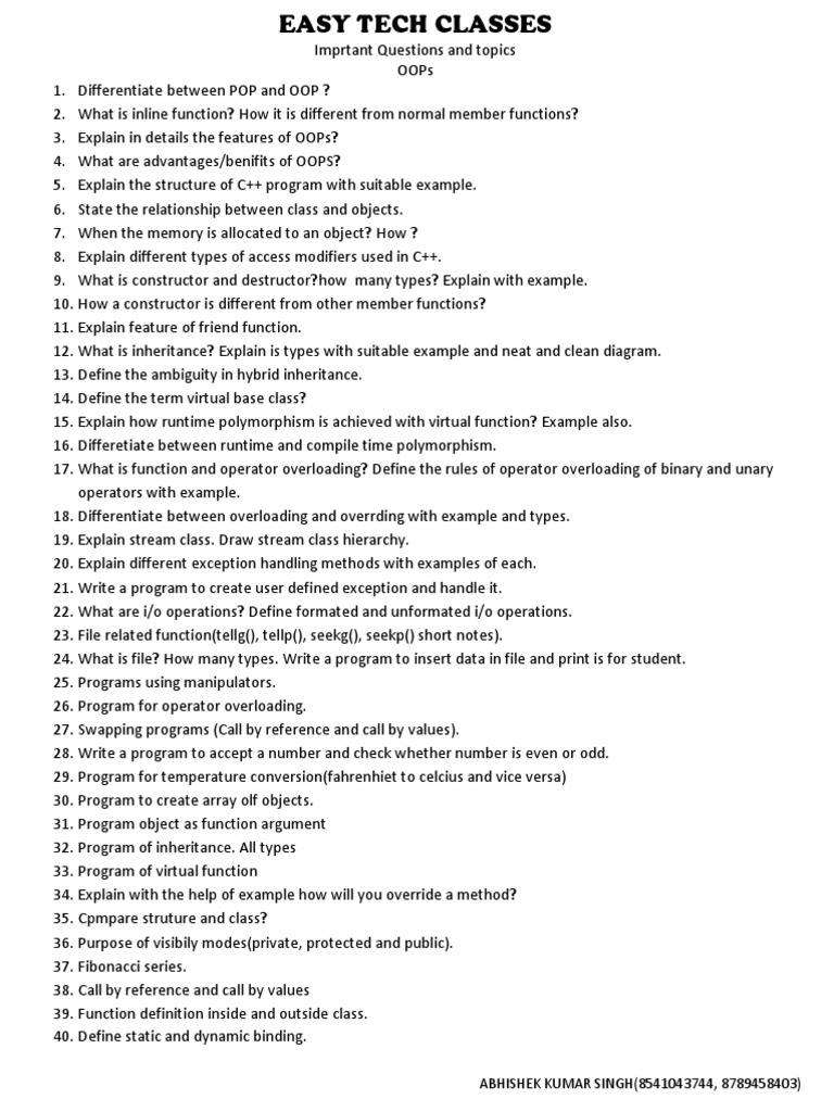 Important Questions in C++ | PDF | Method (Computer Programming) | C++