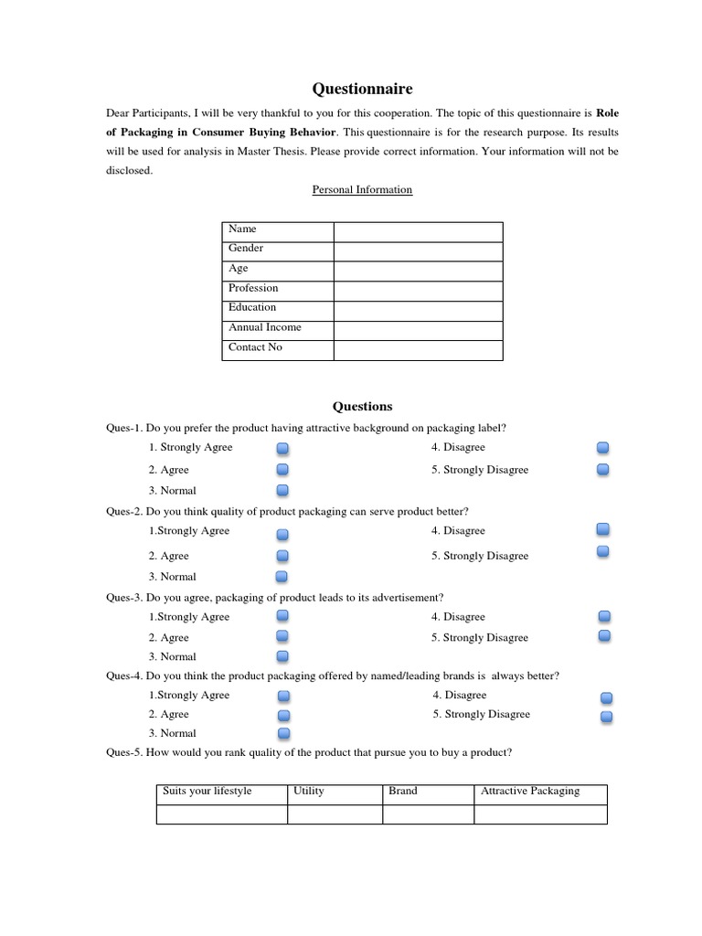 Questionnaire | PDF | Packaging And Labeling | Brand
