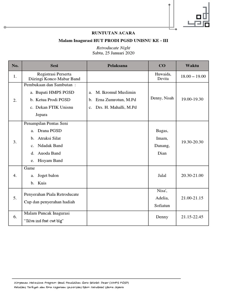 TENTATIVE ACARA Sie Acara-1 | PDF