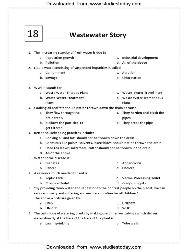 CBSE Class 7 Science MCQs-Wastewater Story | PDF | Wastewater | Sewage ...
