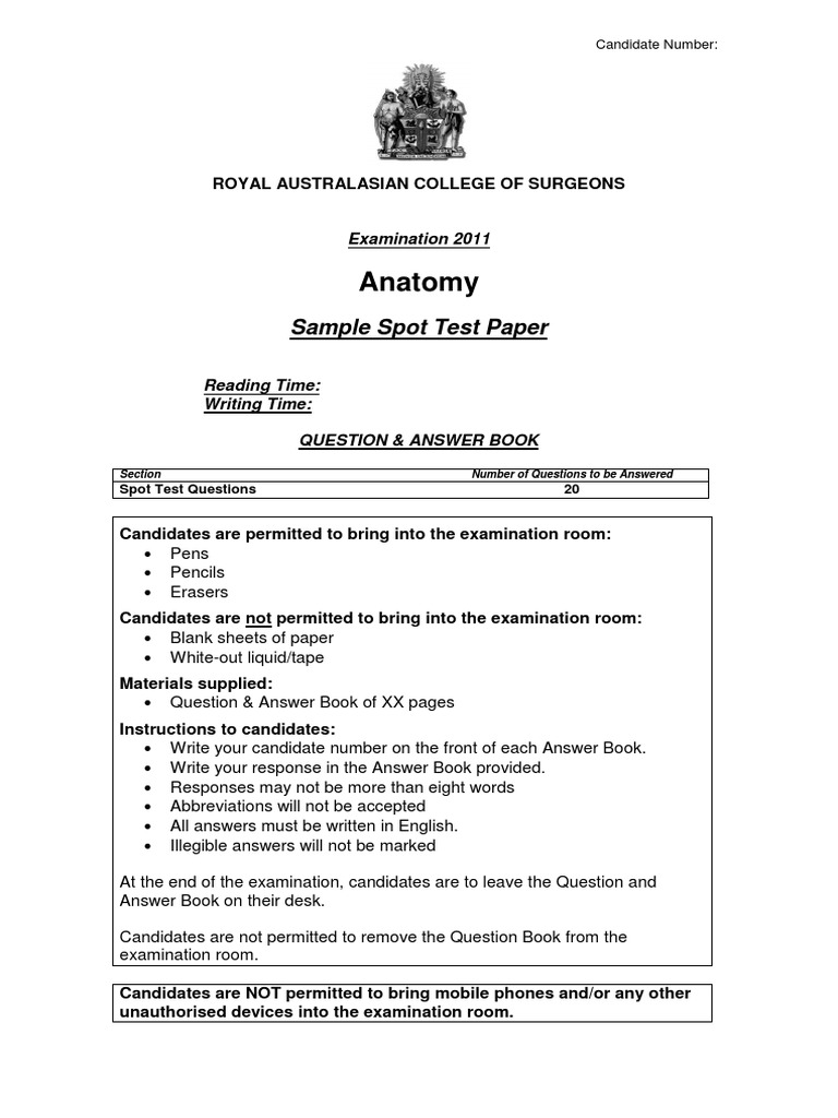 RACS Anatomy Spot Test Practice Paper 2011 PDF | PDF | Pelvis ...