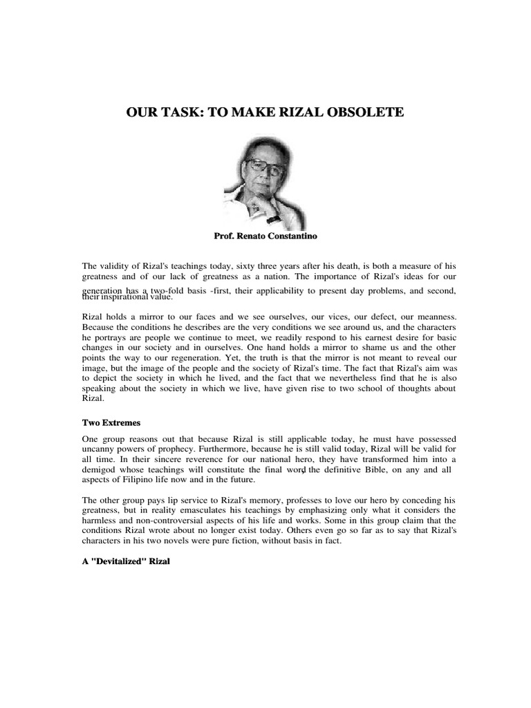 Our Task To Make Rizal Obsolete Renato Constantino PDF | PDF ...