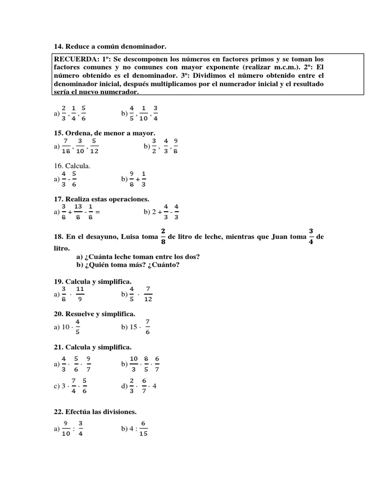 Examen Fracciones 1 | PDF | Fracción (Matemáticas) | Números
