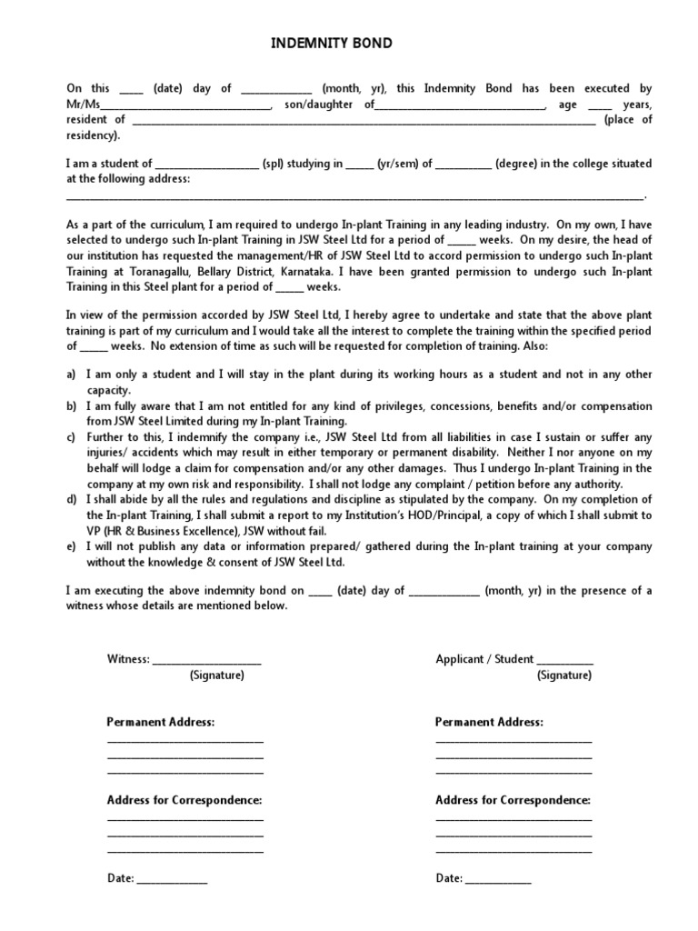 Indemnity Bond | PDF | Indemnity | Government