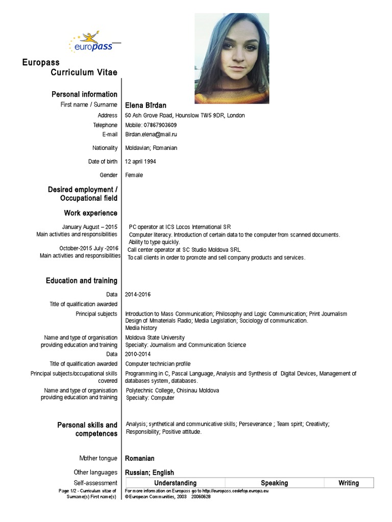 Model CV in Engleza | PDF | Communication | Data