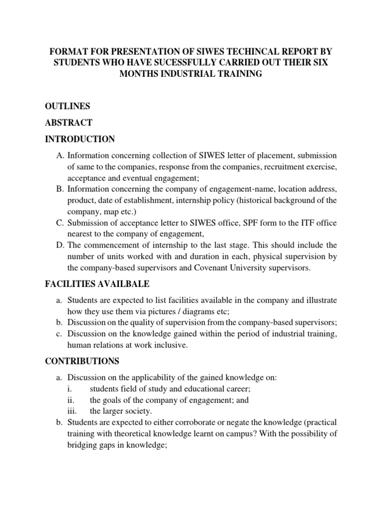 Format For Presentation of SIWES Technical Report | PDF | Knowledge | Time