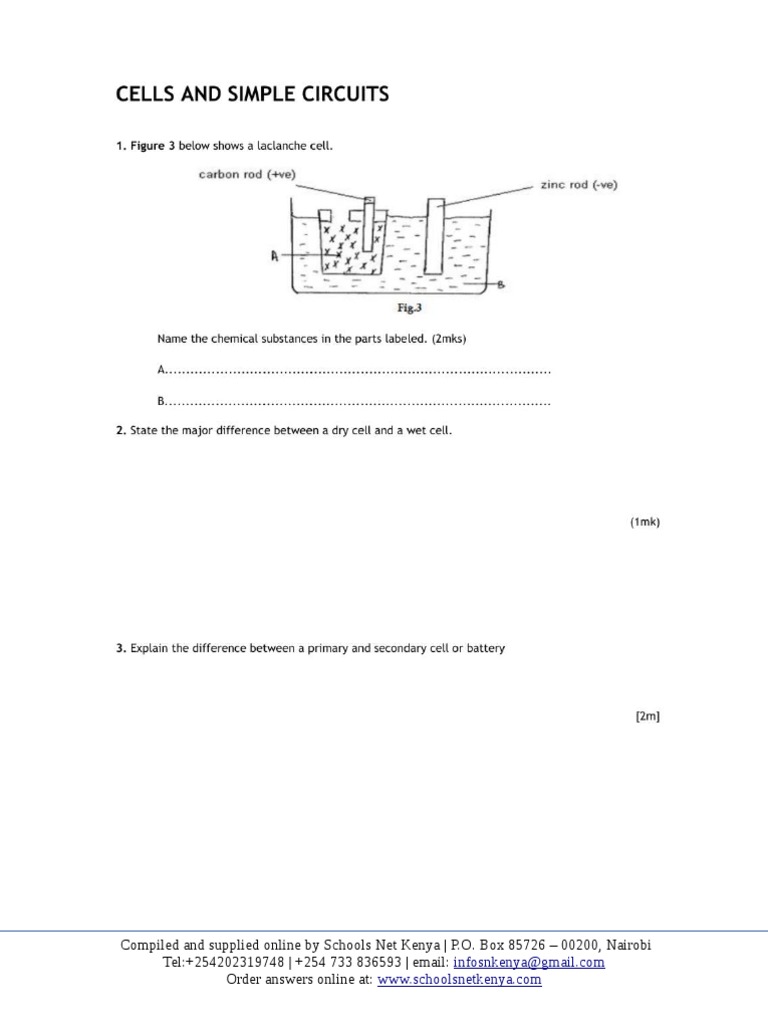 Cells and Simple Circuits Questions | PDF