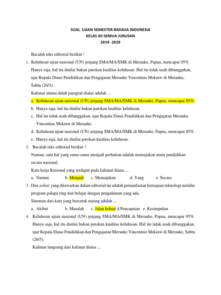 Soal Pas Bahasa Indonesia KLS Xii | PDF