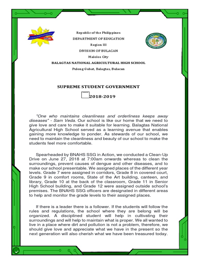 2018 SSG Narrative Report (1ST Grading Clean - Up Drive) | Download ...