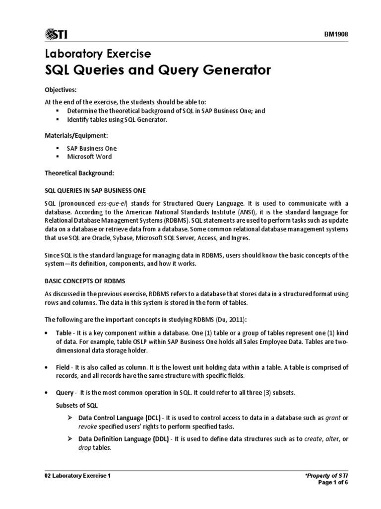 02 Laboratory Exercise 1.IA PDF | PDF | Relational Database | Sql