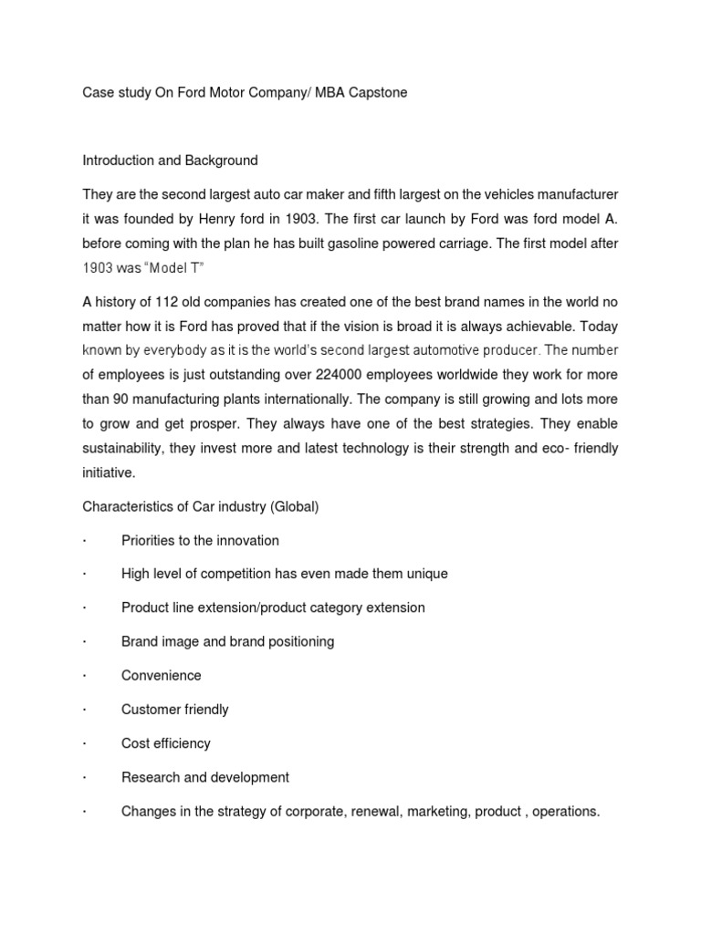 Case Study On Ford Motor Company | PDF | Ford Motor Company | Car
