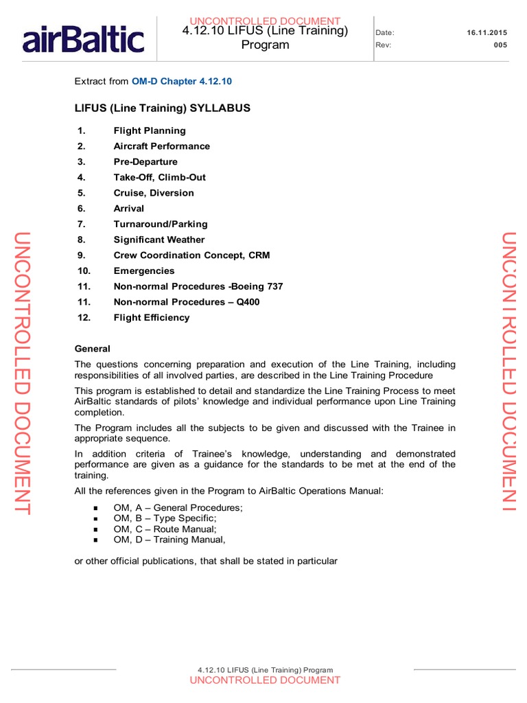 LIFUS (Line Training) Program 005 | PDF | Takeoff | Altimeter