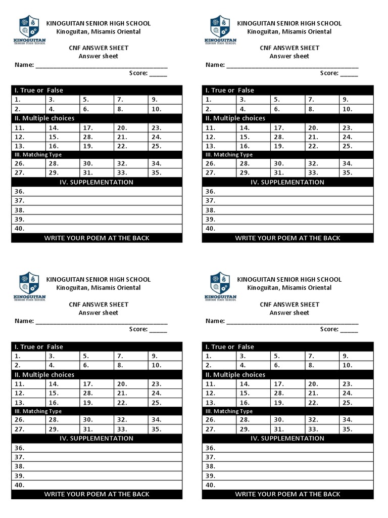 CNF Answer Sheet | PDF
