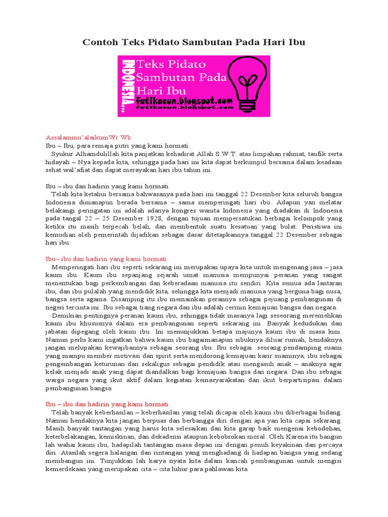 Contoh Teks Pidato Sambutan Pada Hari Ibu | PDF