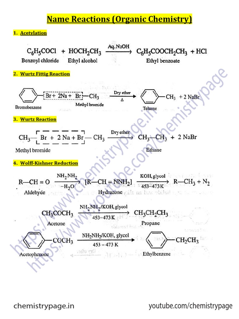 A Comprehensive List of Organic Chemistry Name Reactions | PDF | Organic Reactions | Chemical ...