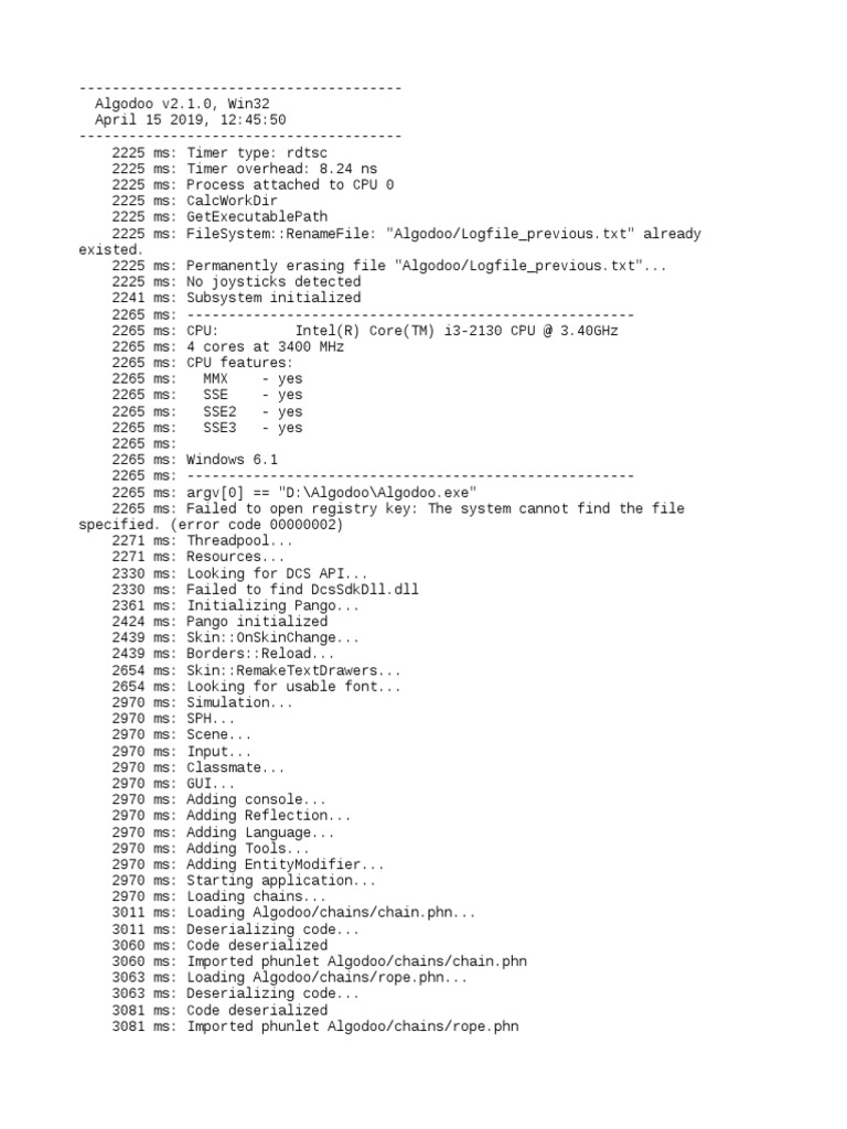 Log File Analysis of Algodoo v2.1.0 Startup Process on Windows | PDF | Computing | System Software