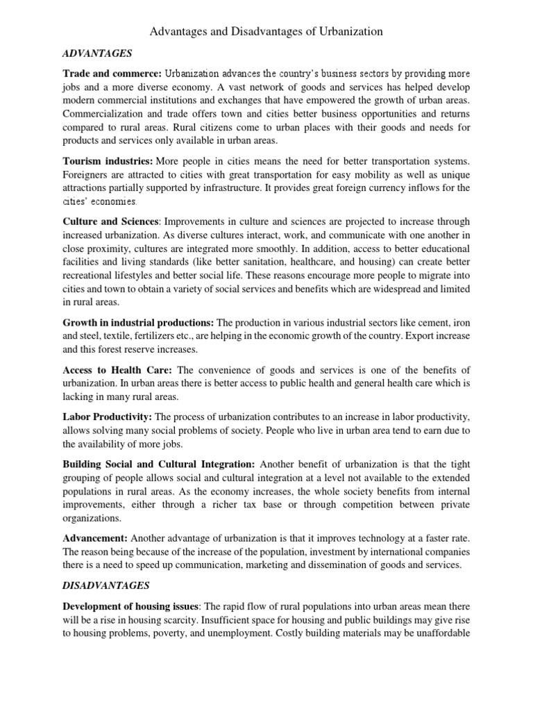 Urbanization: Pros and Cons Explained | PDF | Urbanization | Air Pollution