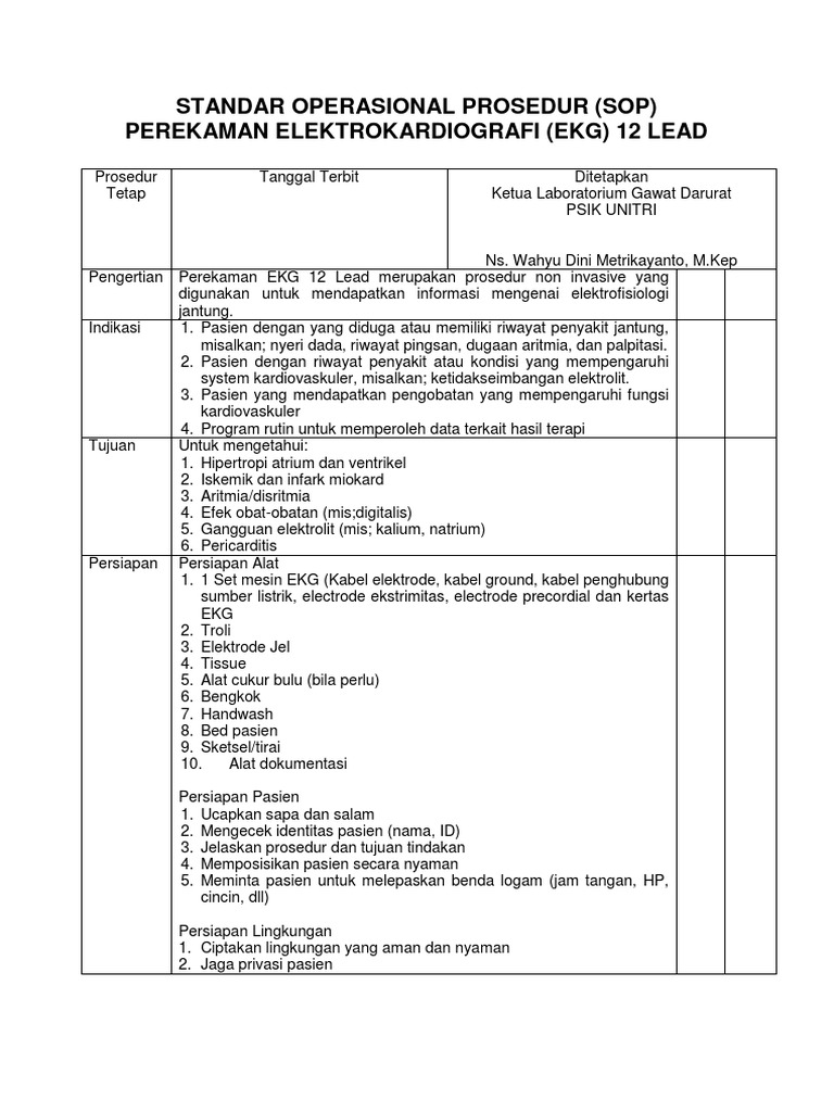 SOP Perekaman EKG 12 Lead | PDF