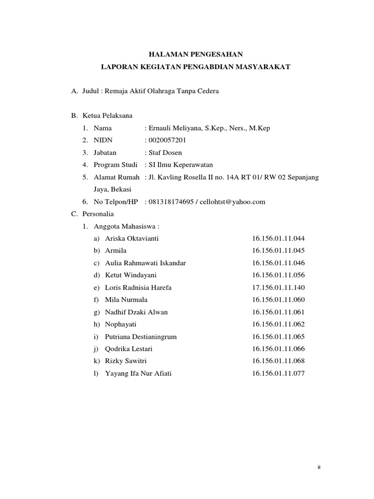 Lembar Pengesahan Laporan Kegiatan Pengabdian Masyarakat | PDF