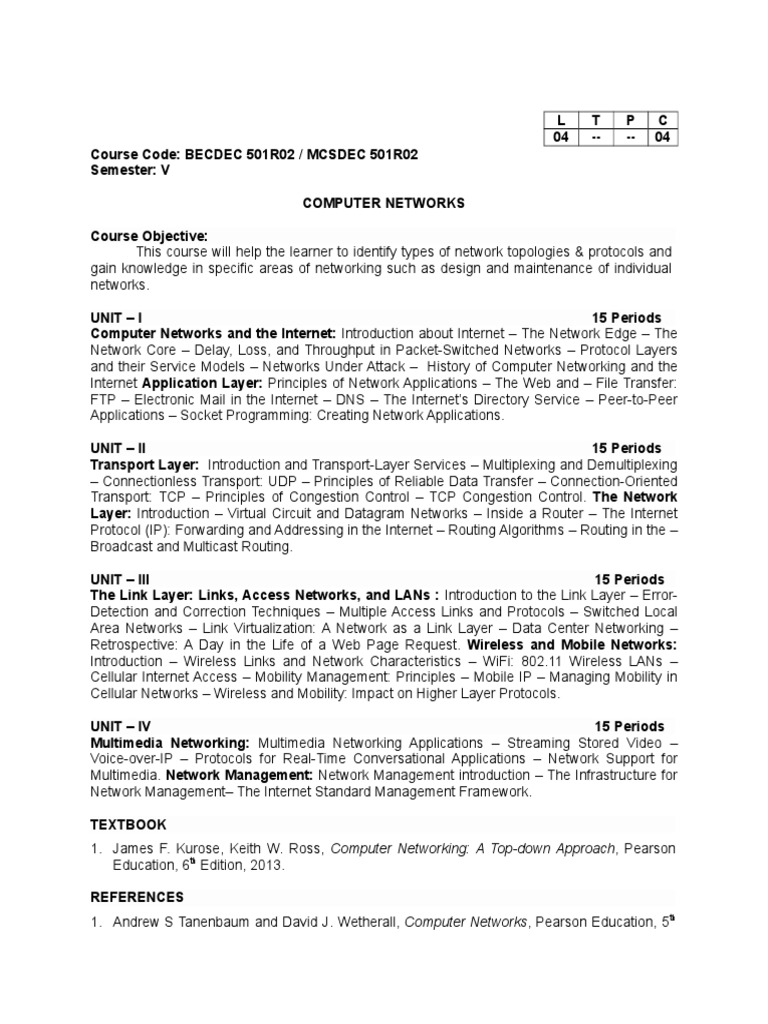Computer Networks Syallbus Pdf Computer Network Information Technology 