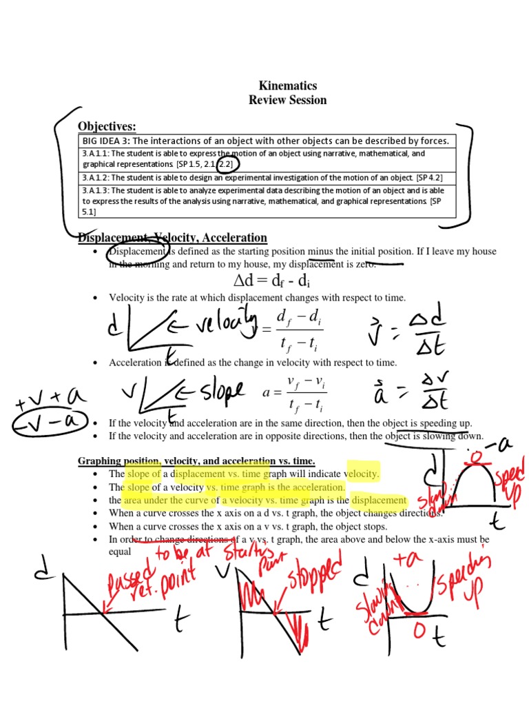 Apy1 Kinematics Review - 2015 - Key | PDF | Velocity | Acceleration