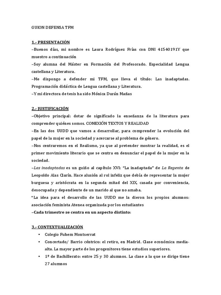 Guion Defensa TFM | PDF | Educación primaria | Cognición