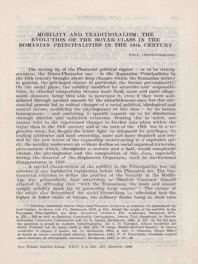 Cernovodeanu (1986) The Evolution of The Boyar Class in The Romanian ...