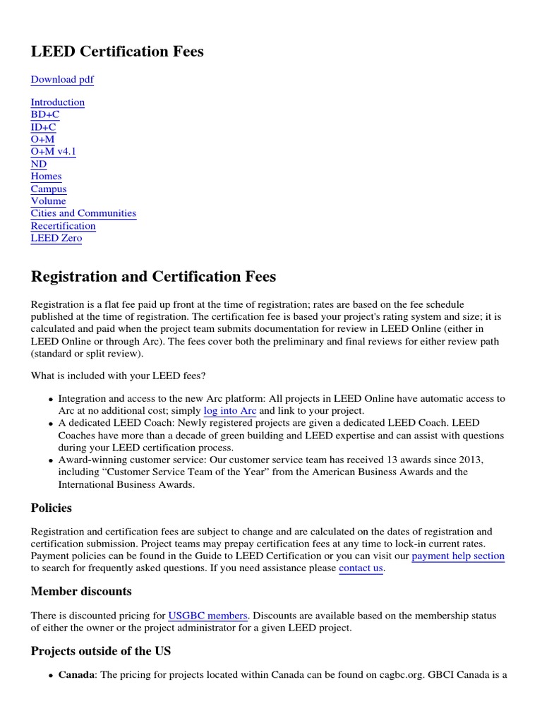 LEED Certification Fee Guide | PDF | Leadership In Energy And Environmental Design | Fee