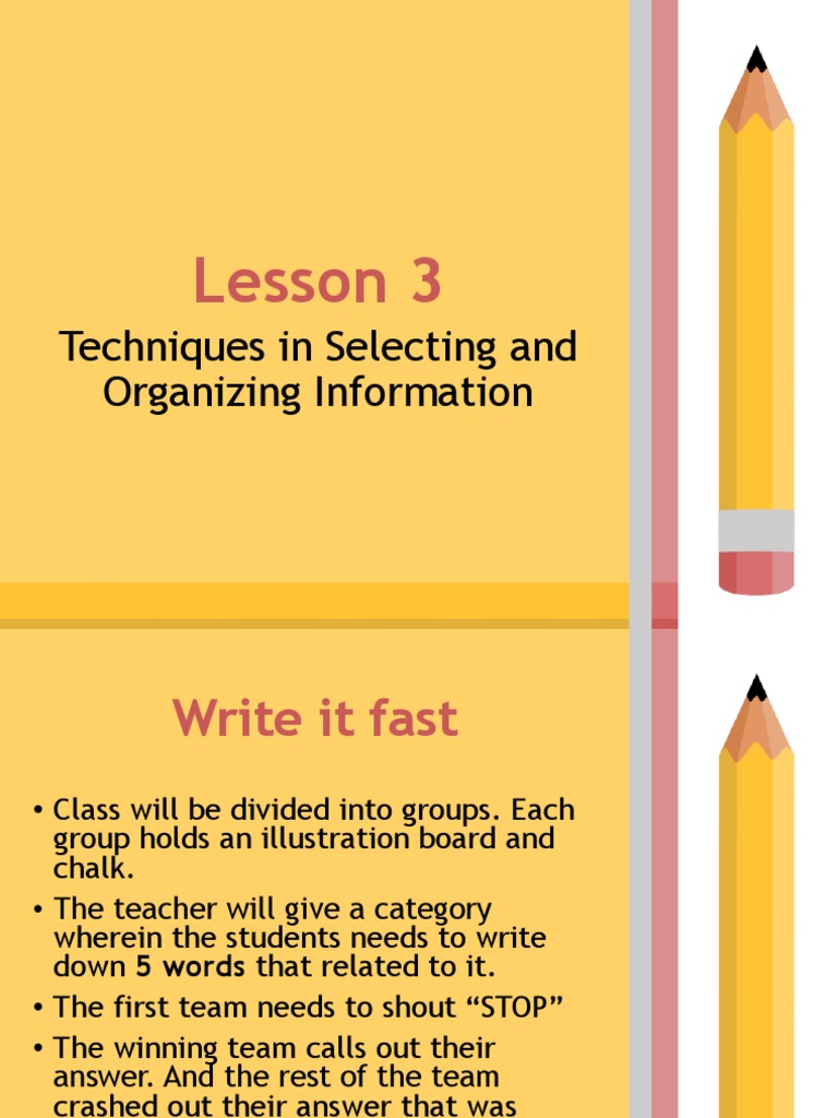 Lesson 3 Selecting and Organizing Information | PDF | Brainstorming ...