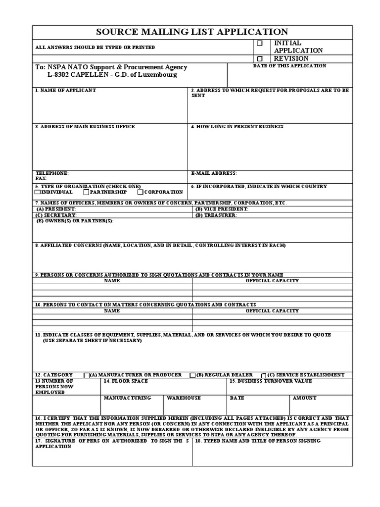 NSPA Mailing List Application Form | PDF | License | Procurement