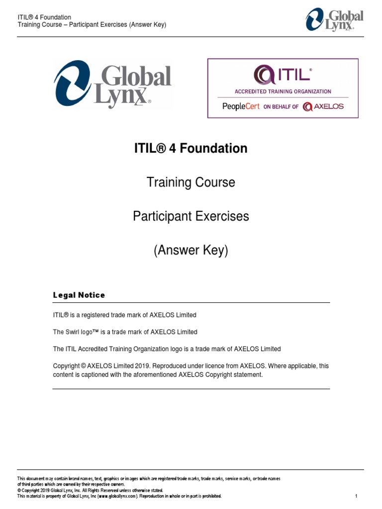 03.ITIL4 FND Participant Exercises Eng Answer Key v1.0.0 | PDF | Itil ...