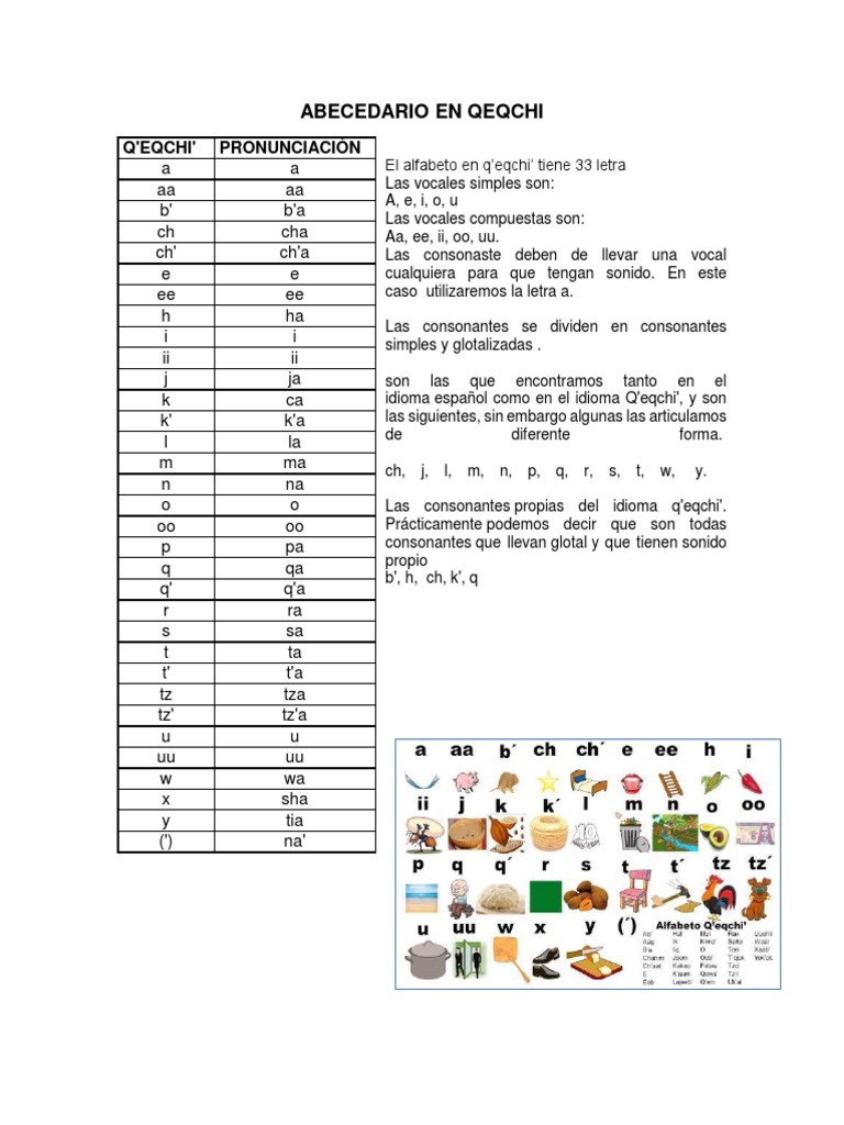 Abecedario y vocales en Q'eqchi' | PDF | Estudios de idiomas extranjeros