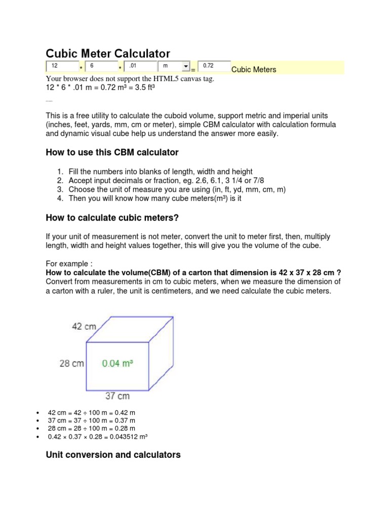 Cubic Meter Calculator | PDF | Volume | Foot (Unit)