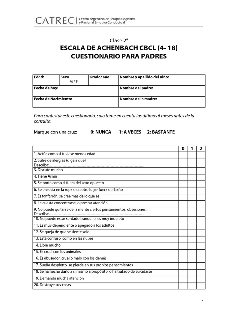 Escala de Achenbach CBCL (4 - 18) | PDF | Bienestar | Medicina
