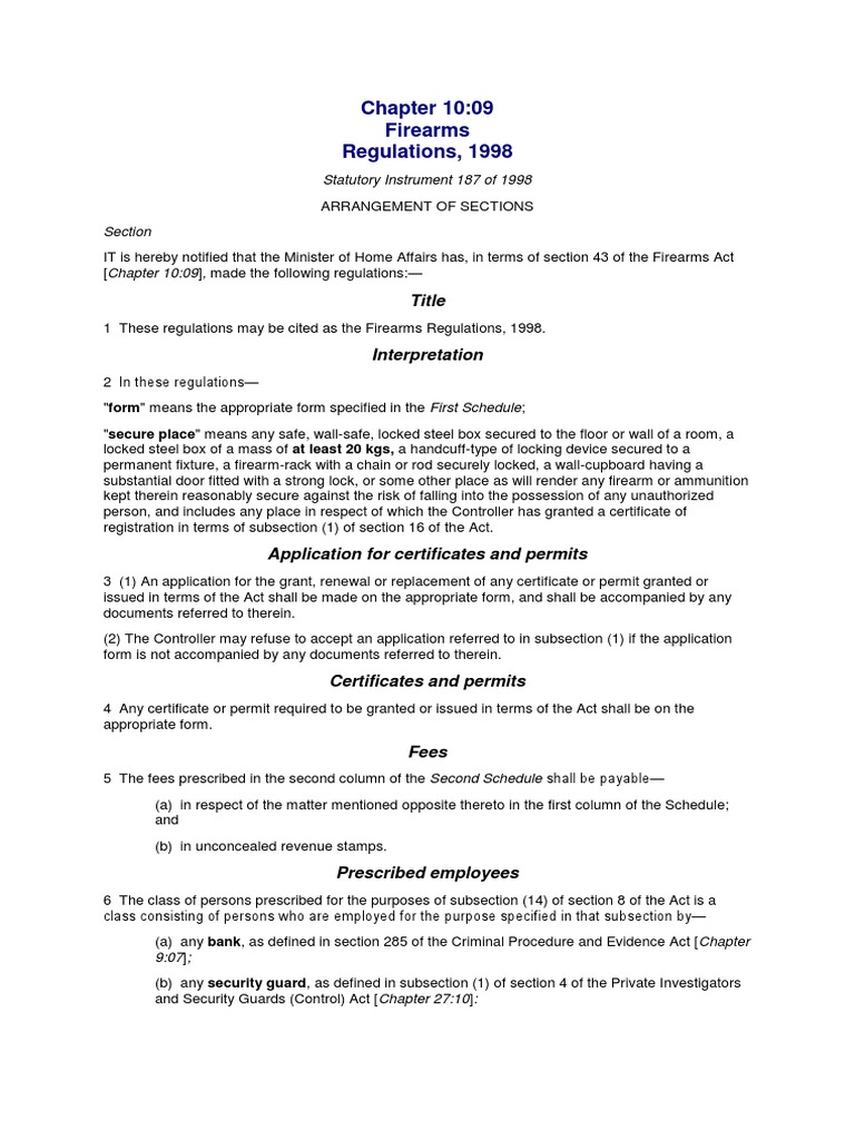Zimbabwe Firearms Regulations 1998 | PDF | Security Guard | Appeal