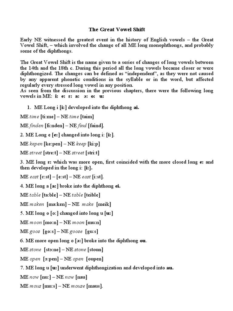 Great Vowel Shift | PDF | Vowel | Syllable