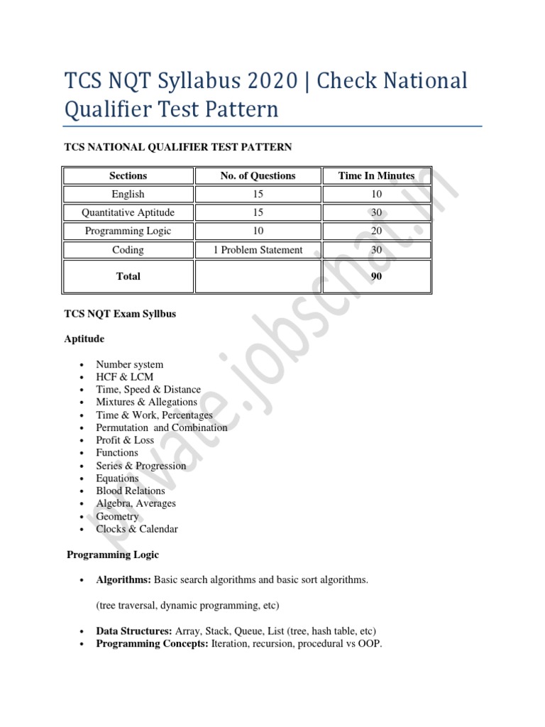 TCS NQT Syllabus 2021 | PDF