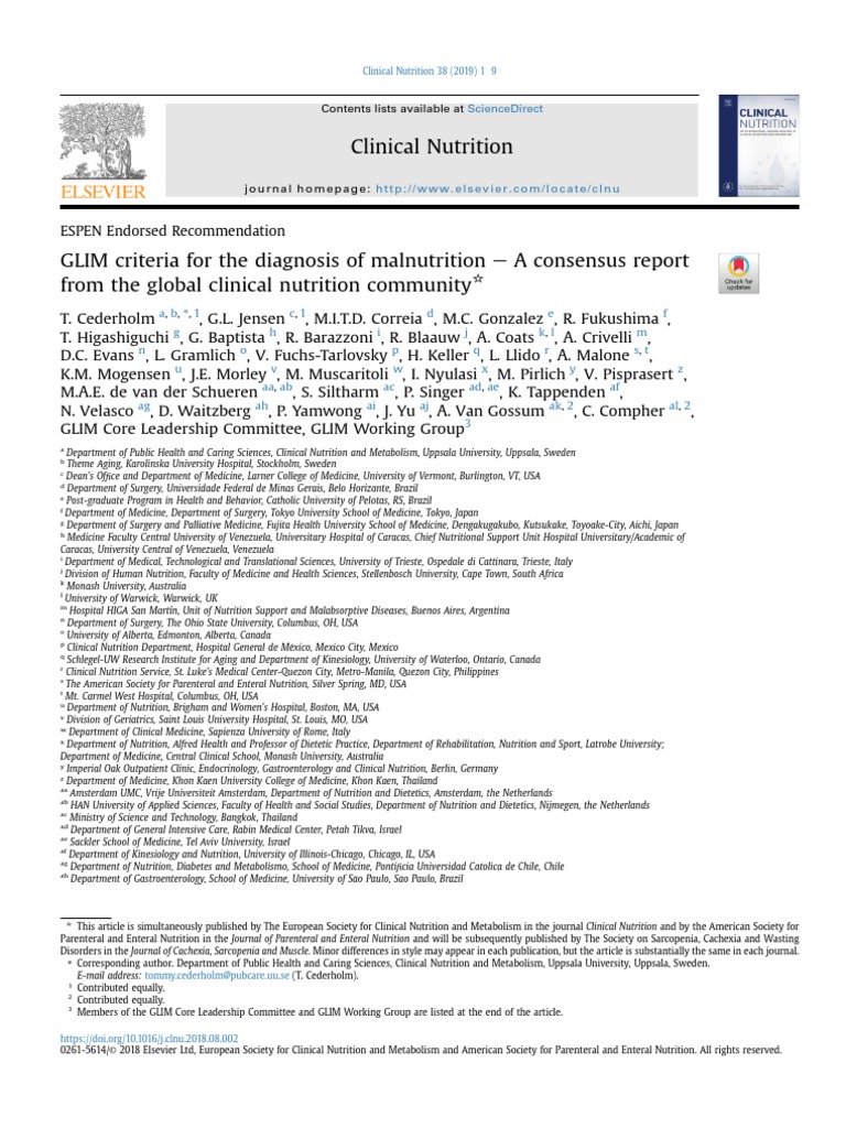 GLIM Criteria For The Diagnosis of Malnutrition A Consensus Report From ...