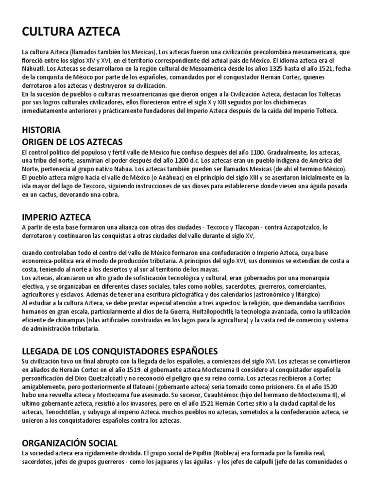 Cultura Azteca | PDF | Conquistador | Mesoamérica