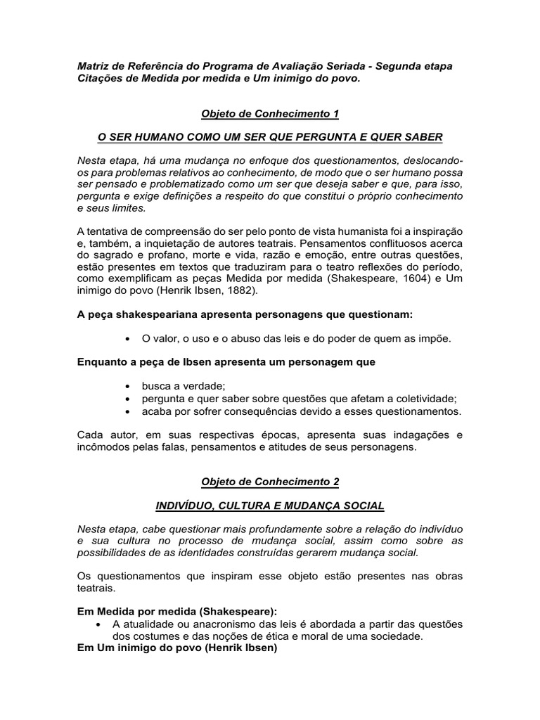 Matriz PAS 2 - Medida Por Medida e Um Inimigo Do Povo | PDF | Gênero | Estudos de Gênero