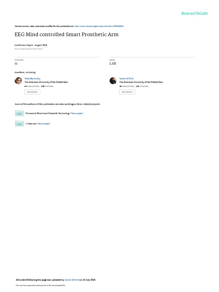 EEG Mind Controlled Smart Prosthetic Arm | Download Free PDF | Electroencephalography | Prosthesis