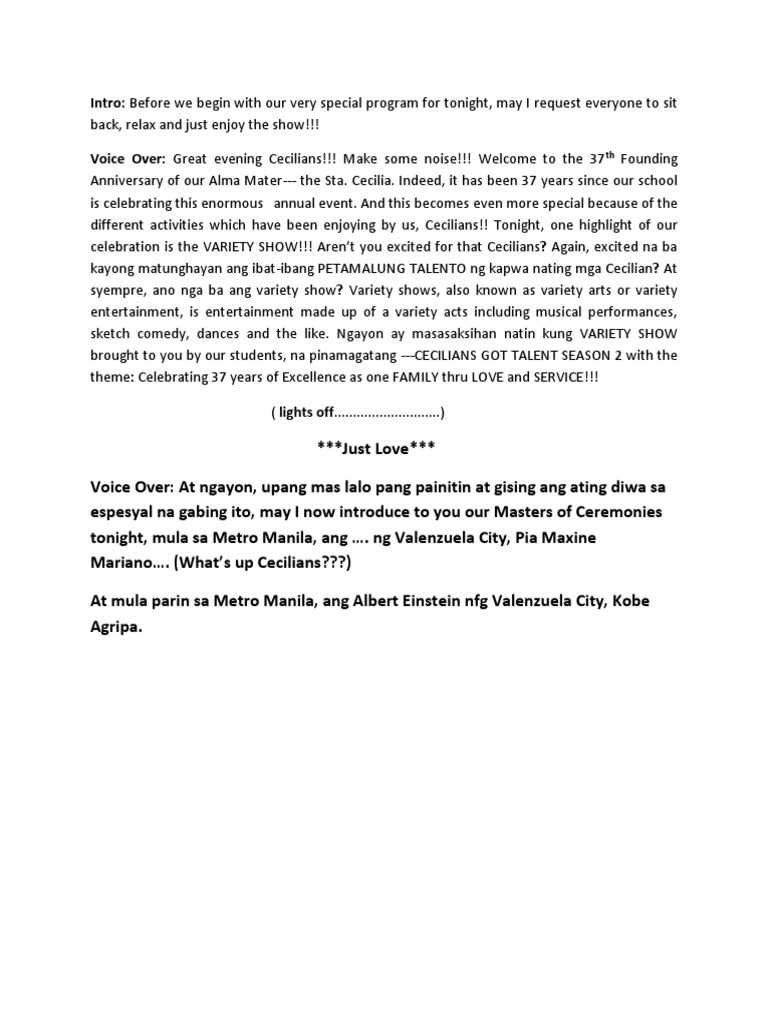 Variety Show Program | PDF | Performing Arts | Entertainment