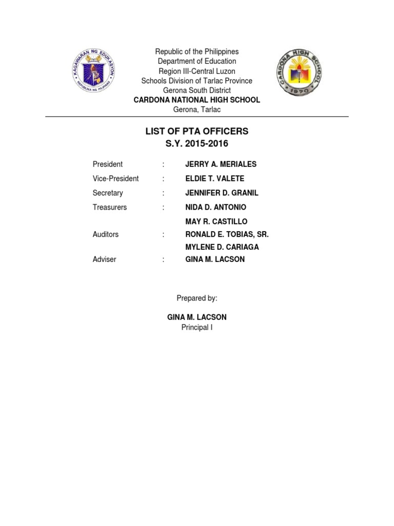 List of GPTA Officers 2016-2018 | PDF